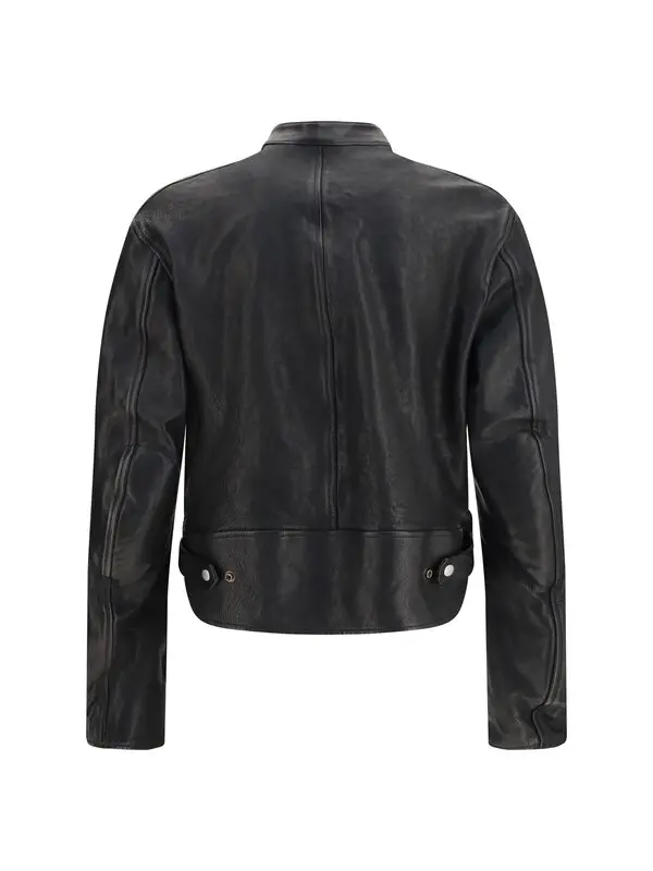 Gucci Leather Bomber Jacket With Web Trim