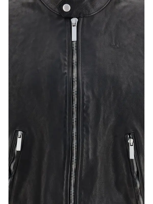 Gucci Leather Bomber Jacket With Web Trim