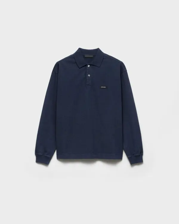 Prada Long-leeved Cotton Polo Hirt - Navy