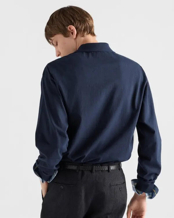 Prada Long-leeved Cotton Polo Hirt - Navy