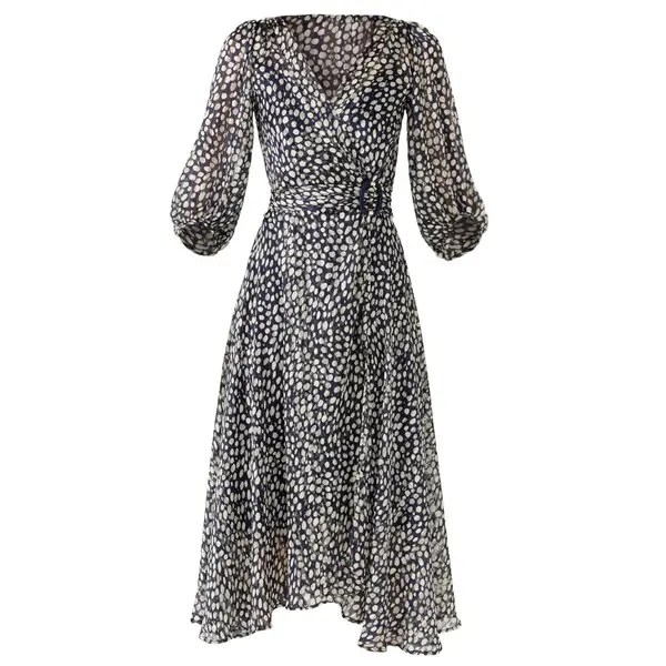 SACHA DRAKE Cloudland Wrap Dress In Navy White Spot