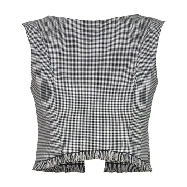 OUT OF SYNC Check Crop Top With Fringed Hem