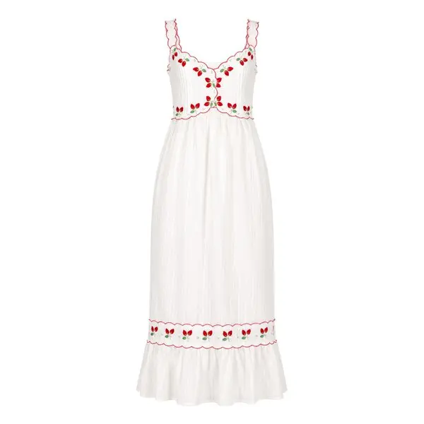 ROSE & NANCY Elsie Strawberry Embroidery Cotton Maxi Dress
