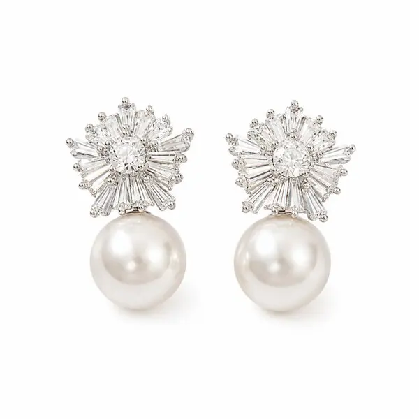 NUVV COLLECTION Crystal And Pearl Drop Earrings