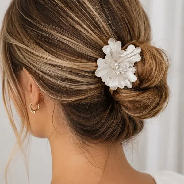 NUVV COLLECTION Mother Of Pearl Floral Hair Ornament - White