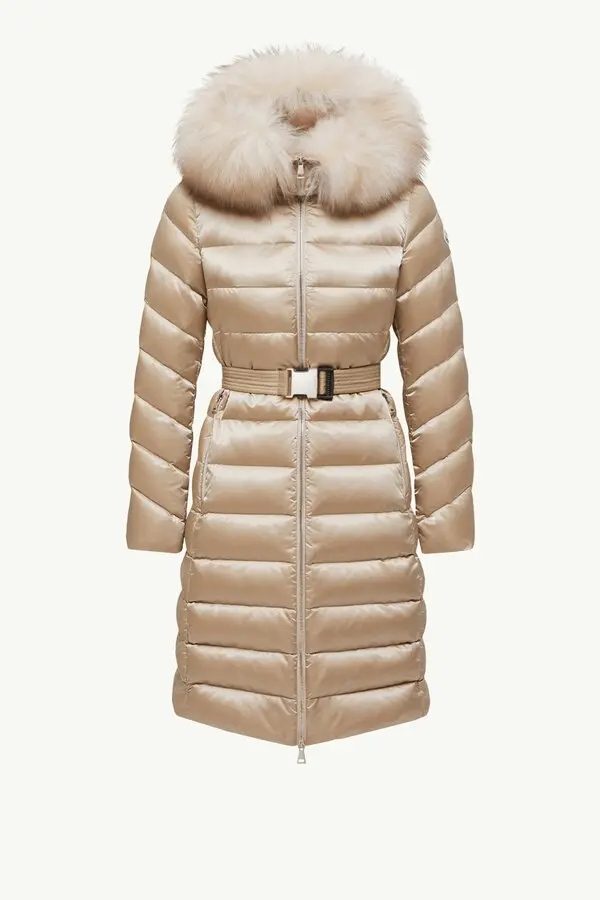 Moncler Leersie Hooded Shearling-trimmed Long Down Jacket
