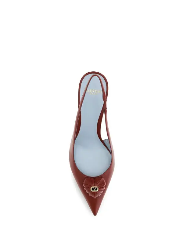 Valentino Garavani Coeur Royal Slingback Leather Pumps With Vlogo Signature - Red