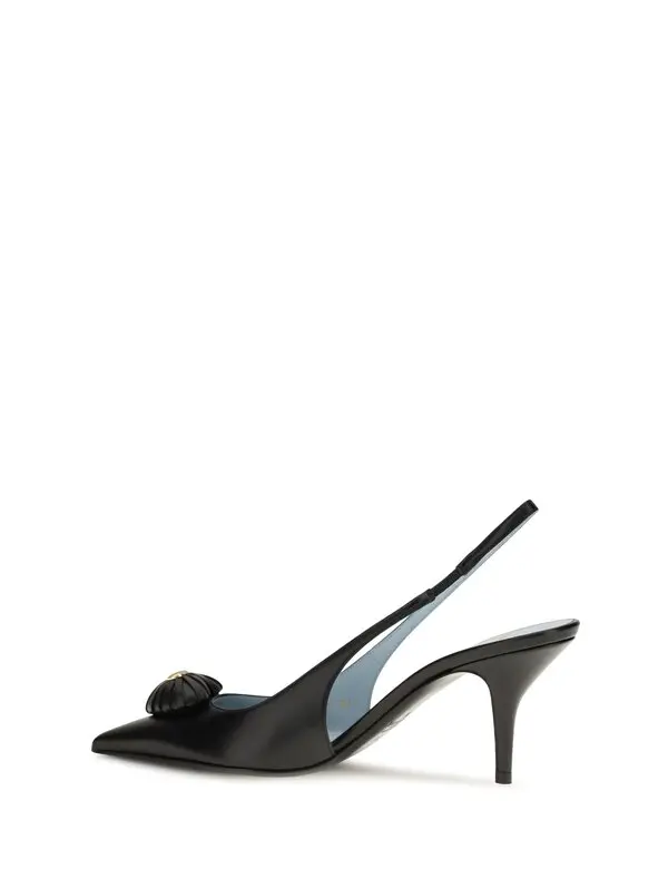 Valentino Garavani Coeur Royal Slingback Leather Pumps - Black