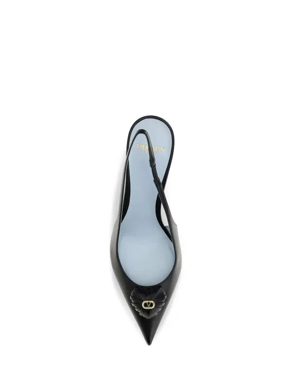 Valentino Garavani Coeur Royal Slingback Leather Pumps - Black