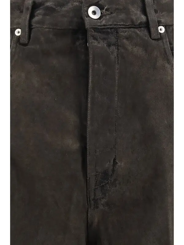 Rick Owens Flared Frayed Hem Cotton Jeans