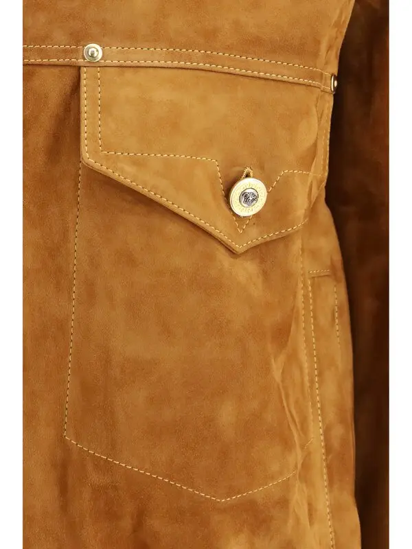 Versace Leather Button Jacket - Brown