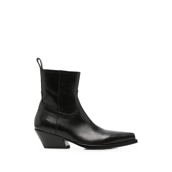 ANN DEMEULEMEESTER Leather Pointed Toe Block Heel Boots