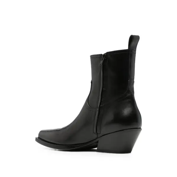 ANN DEMEULEMEESTER Leather Pointed Toe Block Heel Boots