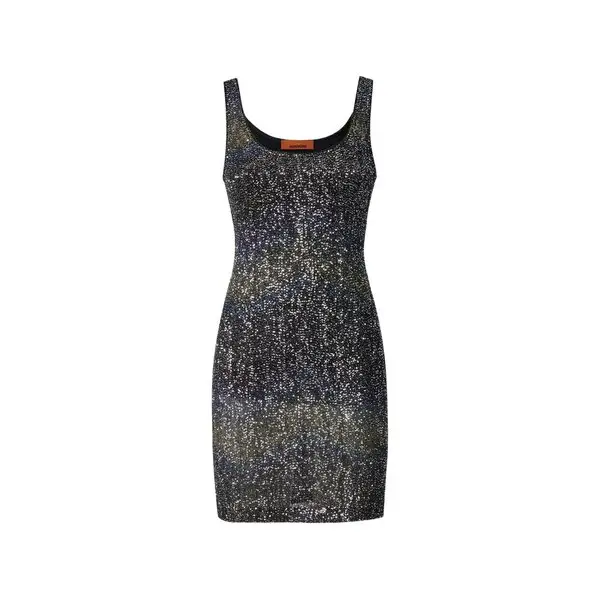Missoni Sequin Embellished Zig-zag Pattern Sleeveless Scoop Neck Dress - Black