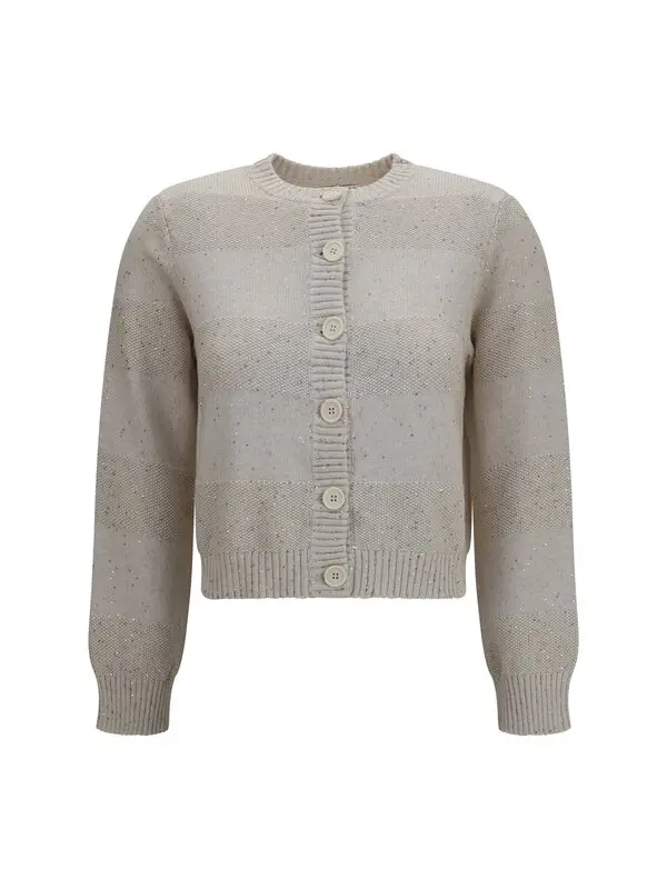 Brunello Cucinelli Long-sleeve Crewneck Cotton Sweater With Sequin Accents - Cream