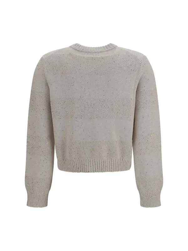 Brunello Cucinelli Long-sleeve Crewneck Cotton Sweater With Sequin Accents - Cream