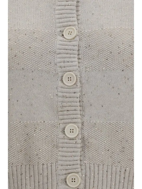 Brunello Cucinelli Long-sleeve Crewneck Cotton Sweater With Sequin Accents - Cream