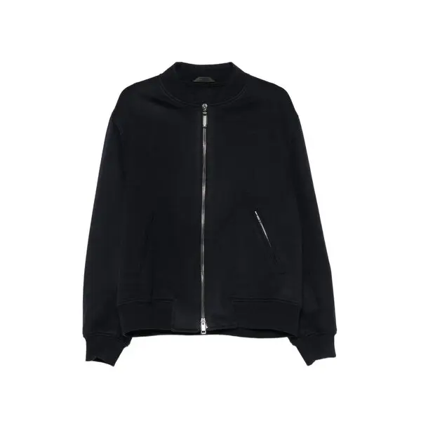 Brioni Navy Wool And Cashmere Blend Bomber Jacket With Silver-tone Hardware - Blue