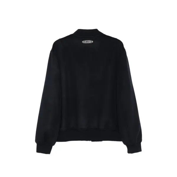 Brioni Navy Wool And Cashmere Blend Bomber Jacket With Silver-tone Hardware - Blue