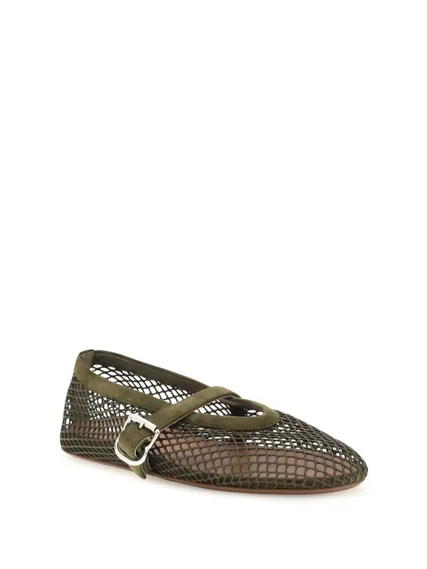 Alaïa Mesh Ballerinas With Buckled Strap - Green