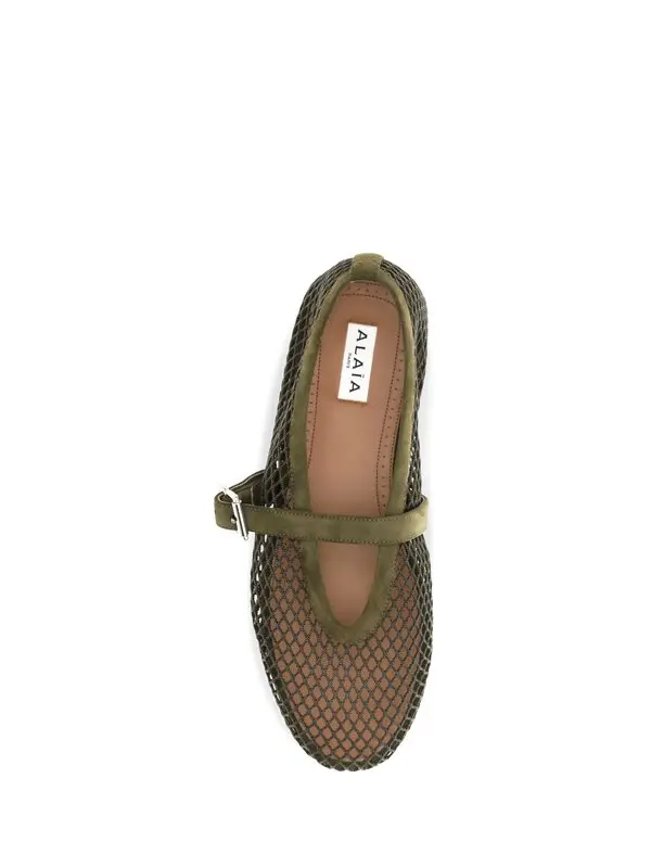 Alaïa Mesh Ballerinas With Buckled Strap - Green