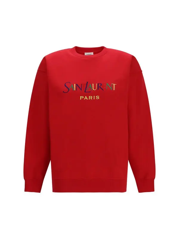 Saint Laurent Cotton Crewneck Sweatshirt With Paris Embroidery - Red