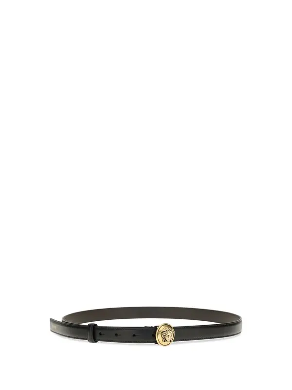 Versace Logo Leather Belt With Medusa Buckle