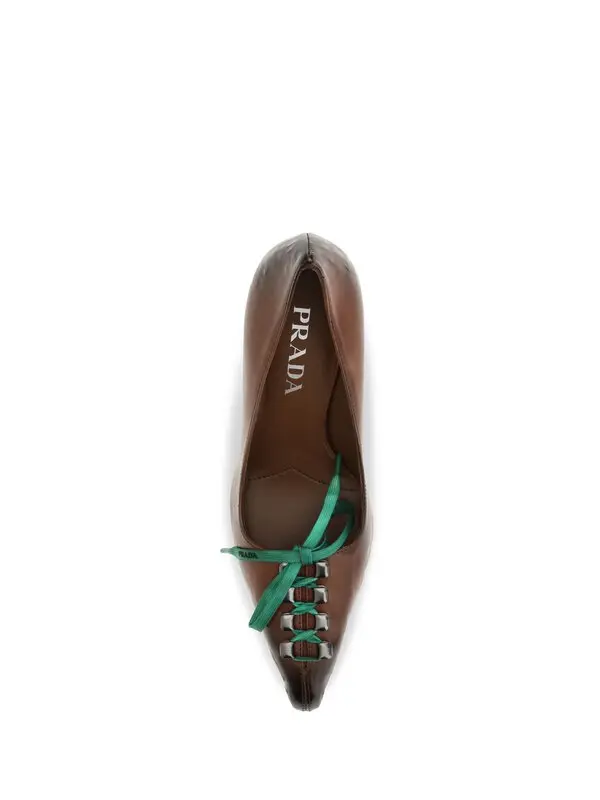 Prada Leather Lace-up Pumps - Brown