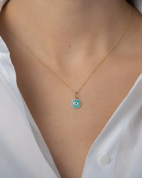 ZOE LEV Diamond & Turquoise Evil Eye Pendant