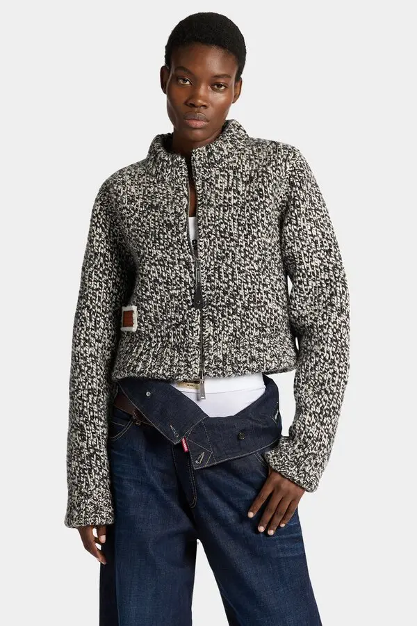 Dsquared2 Reversible Two-tone Mouliné Zipped Knit Cardigan