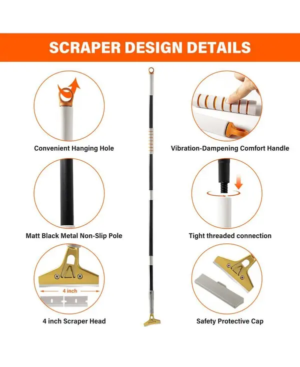 XDOVET Scraper Tool Adjustable Handle Metal Blade Tile Floor Wall Stripper