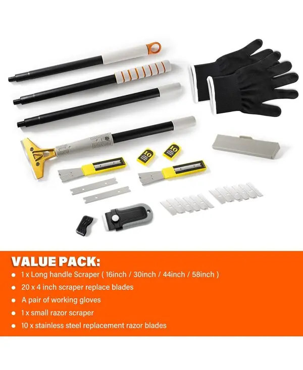 XDOVET Scraper Tool Adjustable Handle Metal Blade Tile Floor Wall Stripper