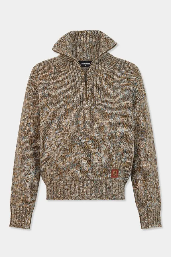 Dsquared2 Mouliné Half-zip Chunky Knit Cardigan - Black