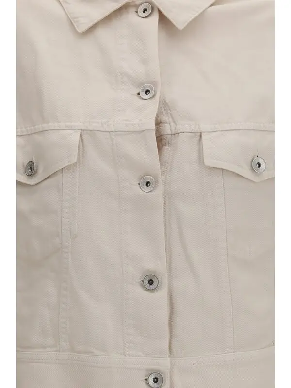 Brunello Cucinelli Cotton And Linen Jacket With Monili Embellishment - White