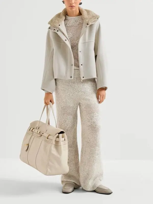 Brunello Cucinelli Wool Zip-up Jacket With Shearling Collar - Multicolor