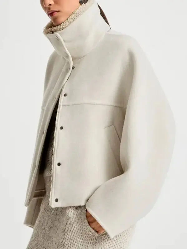 Brunello Cucinelli Wool Zip-up Jacket With Shearling Collar - Multicolor
