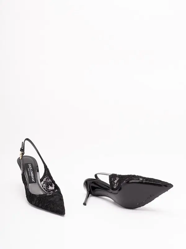 Dolce & Gabbana Black Lace Slingback High Heel Pumps