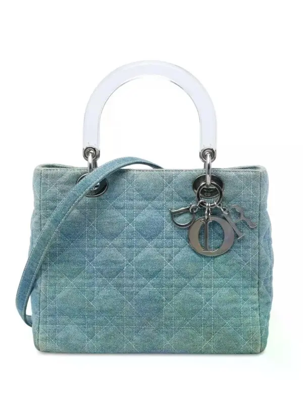 Dior Medium Denim Cannage Lady Satchel