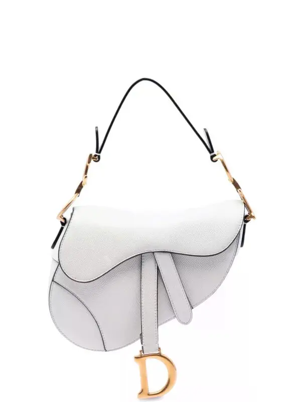 Dior Mini Grained Calfskin Saddle Bag Satchel - White