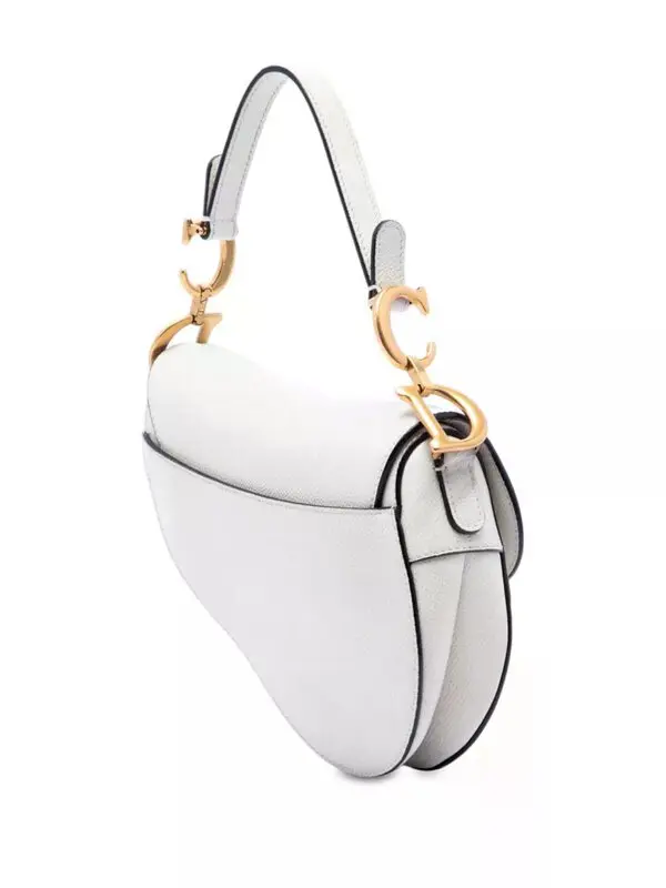 Dior Mini Grained Calfskin Saddle Bag Satchel - White