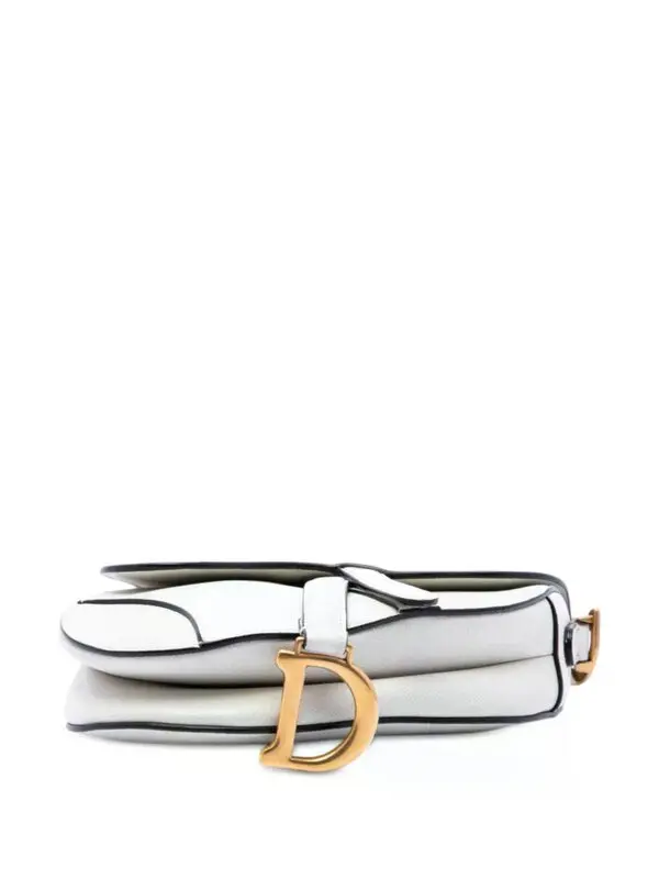 Dior Mini Grained Calfskin Saddle Bag Satchel - White