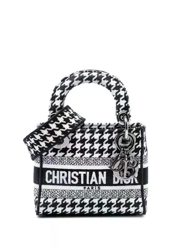 Dior Mini Lady D Lite Satchel With Houndstooth Embroidery