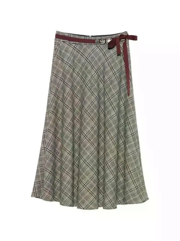 Max Mara Check-pattern Embellished-belt Midi Skirt