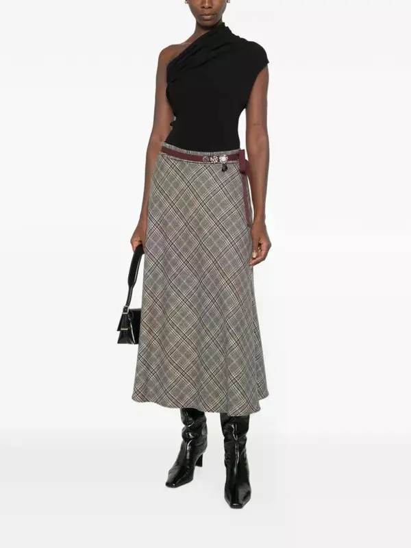 Max Mara Check-pattern Embellished-belt Midi Skirt