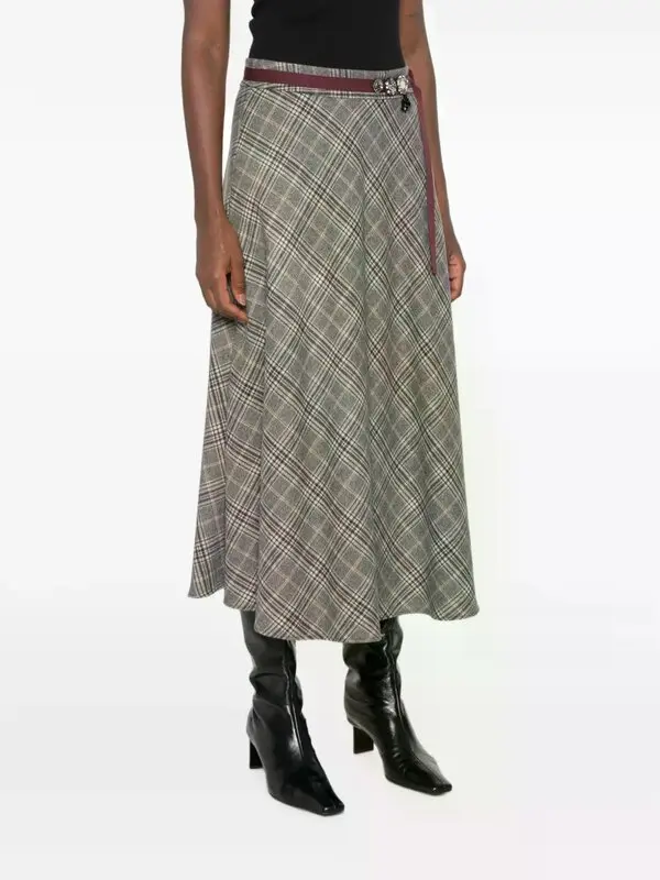 Max Mara Check-pattern Embellished-belt Midi Skirt