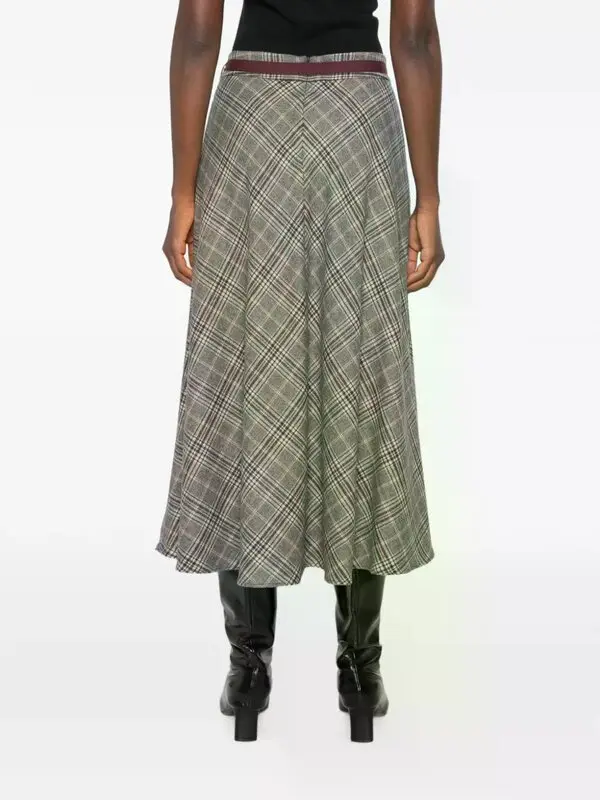 Max Mara Check-pattern Embellished-belt Midi Skirt