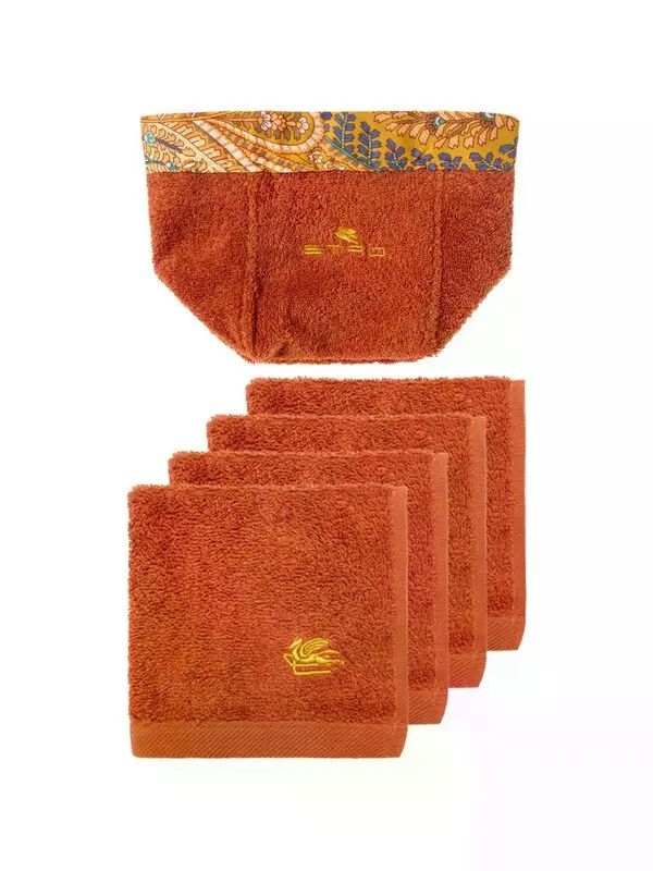 Etro Pegaso-embroidered Paisley-trim Basket And Towels Set - Orange