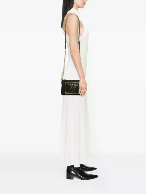 Prada Saffiano Trimmed Tessuto Logo Chain Crossbody Bag