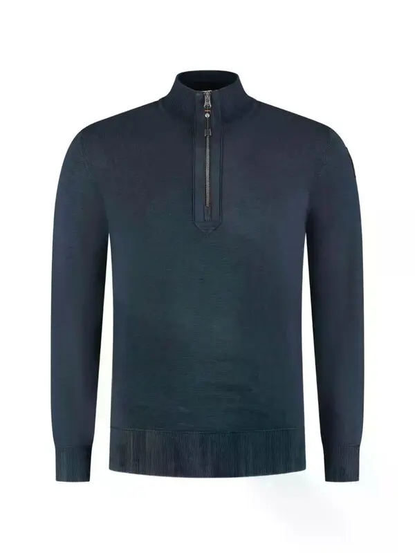 PARAJUMPERS Basic Scoe Quarter-zip Logo-patch Sweater - Blue