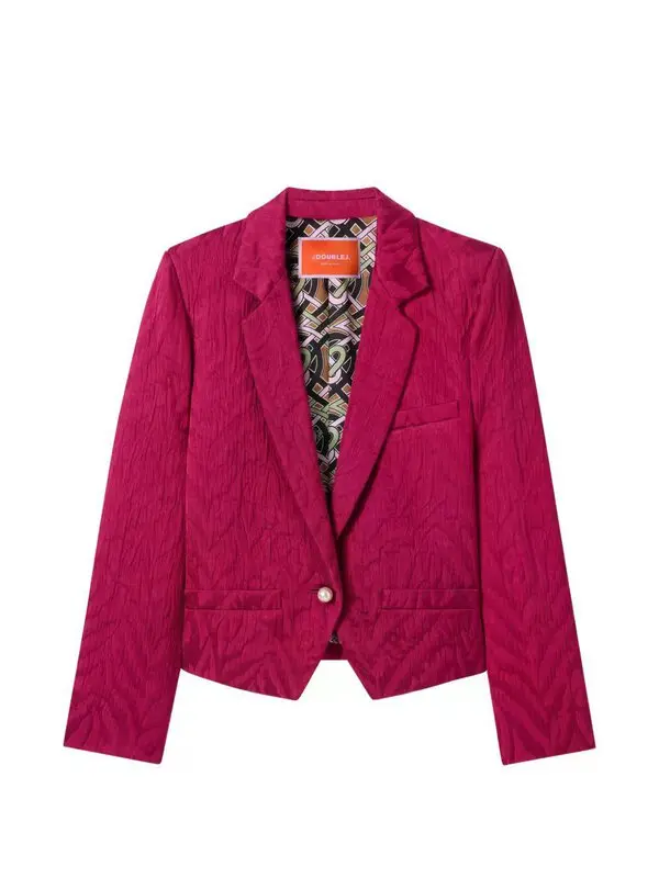La DoubleJ Luckycharm Raspberry Animalier Print Jacquard Matelassé Cropped Jacket